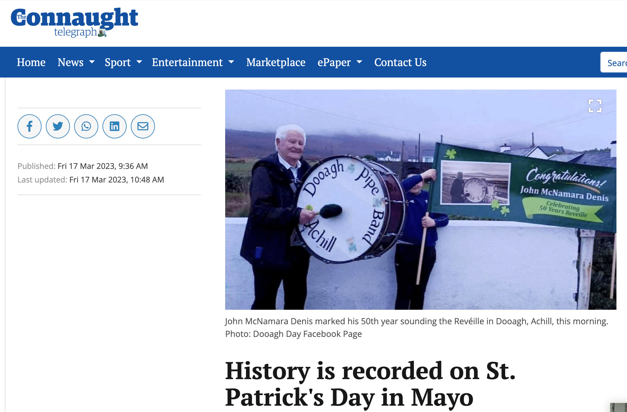 History was recorded on St. Patrick’s Day – Dooagh Pipe Band